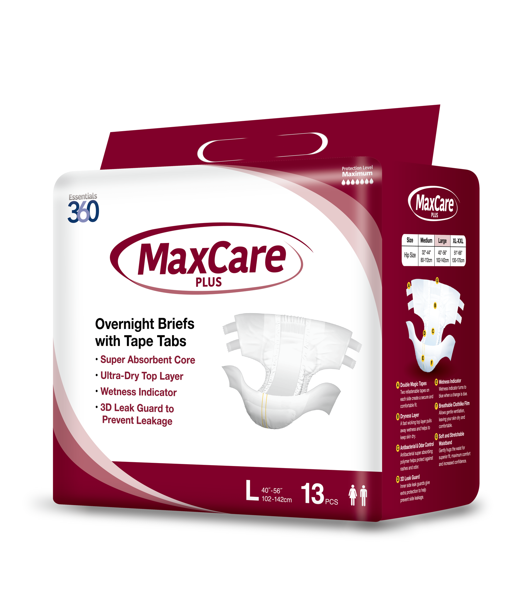 MaxCare Plus Overnight Briefs – Essentials 360